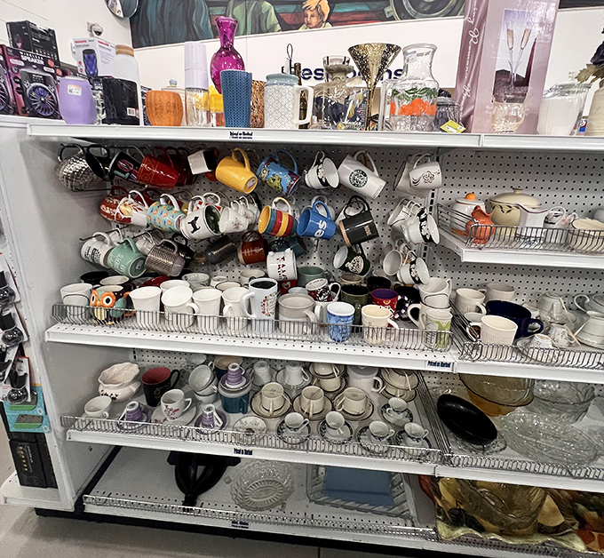 Mug collectors beware&mdash;this pegboard display of ceramic personalities might just convince you that twenty coffee cups isn't nearly enough.