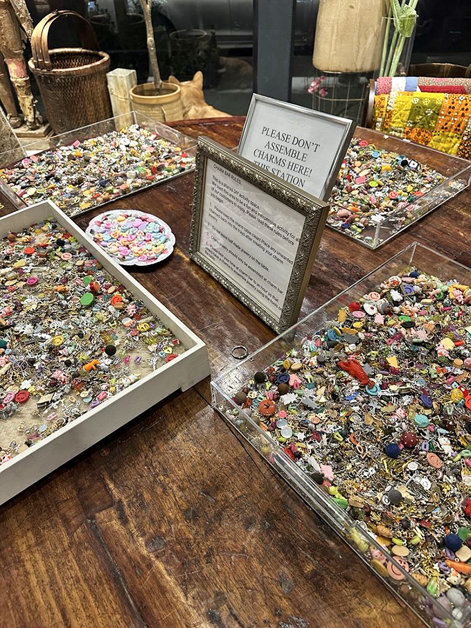 Tiny treasures await at the charm station, where vintage trinkets and miniature collectibles become instant obsessions for the detail-oriented.