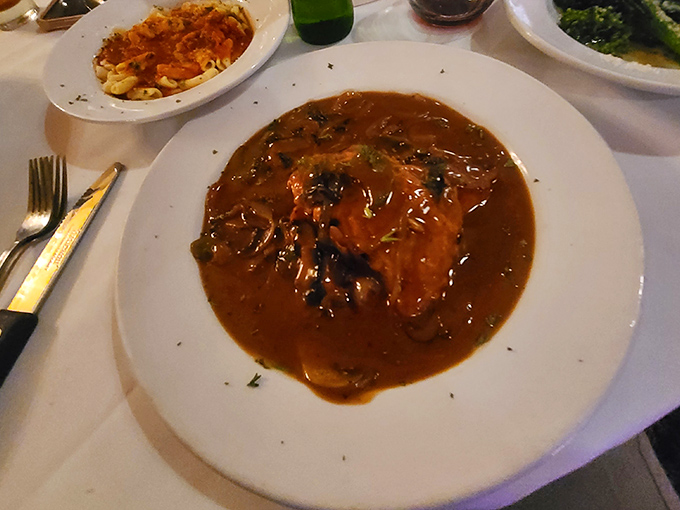 Chicken marsala swimming in a mushroom sauce so rich it could buy a lakefront property in Cleveland.