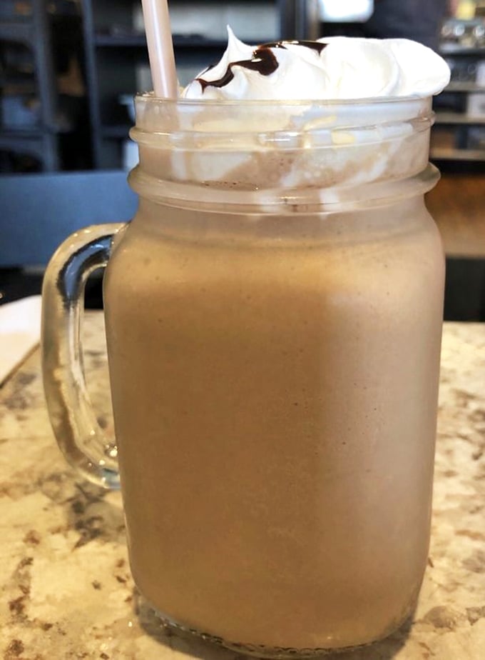 Mason jar milkshakes topped with whipped cream &ndash; proving that sometimes the best desserts come disguised as breakfast beverages.