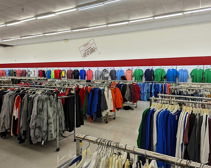 Handbags and shoes mingle in peaceful retail harmony, waiting for someone to recognize their potential and rescue them from thrift store purgatory.