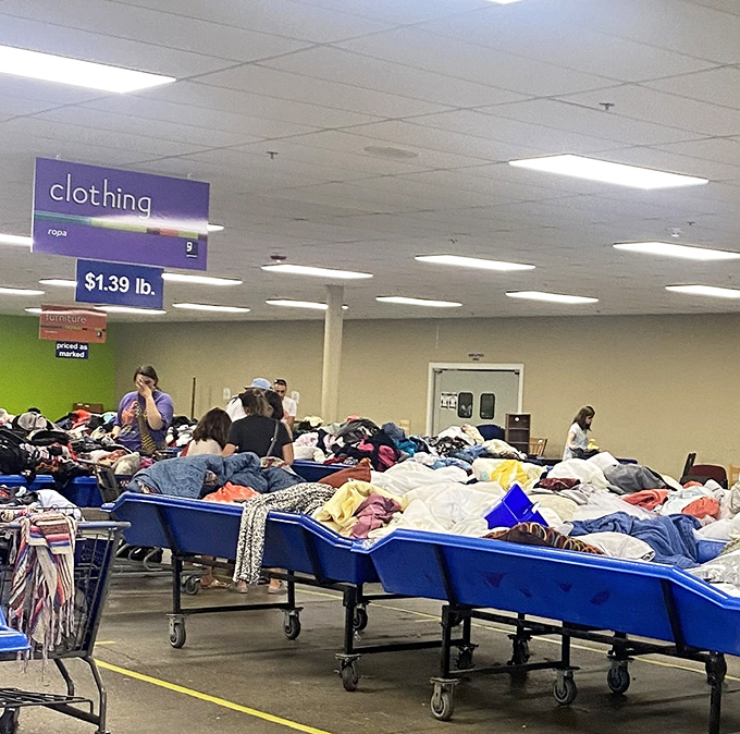 Mountains of clothing priced by the pound turn fashion shopping into a delightful game where everyone wins big.