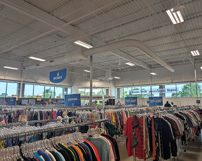 The women's section offers everything from casual tees to formal wear. That perfect outfit for your cousin's wedding might be hiding here!