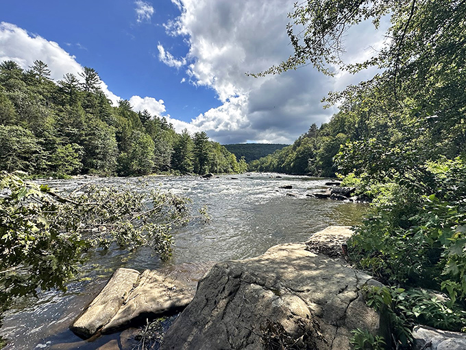 Winter's retreat reveals the raw power of Ohiopyle's rapids, where water and rock have been negotiating territory for millennia.