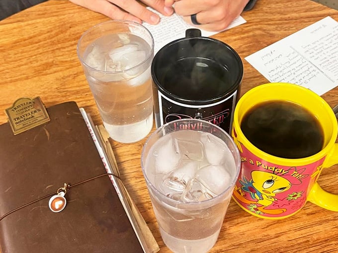 Coffee served in mugs with personality&mdash;including that vintage Tweety Bird cup that probably witnessed the fall of the Berlin Wall. Proper fuel for Black Hills adventures.