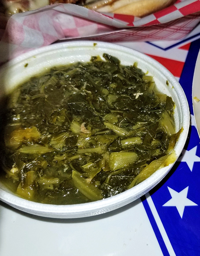 Collard greens that have clearly been on speaking terms with smoked meat. Not just a side dish&mdash;they're practically a supporting character.