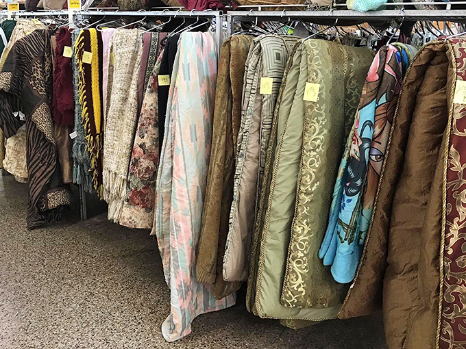 Textile heaven where yesterday's designer comforters and quirky blankets await their chance to warm someone new.