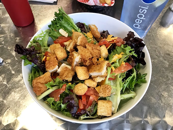 Even the salads at Big Jud's refuse to be dainty&mdash;this crispy chicken version is what other restaurants' "entr&eacute;e salads" wish they could be.
