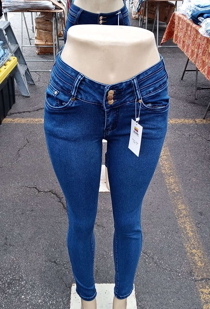 Denim dreams on display&mdash;these curve-hugging jeans await their Cinderella moment with someone who appreciates a perfect fit.