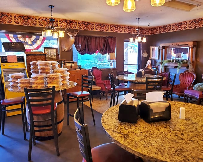 The dining area whispers of countless conversations shared over coffee and kolaches, where strangers become friends united by the pursuit of pastry perfection.