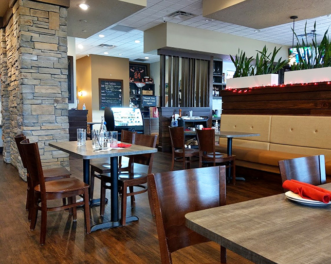 Stone accents and wooden elements create dining spaces that feel both contemporary and timeless &ndash; like Frank Sinatra in blue jeans.