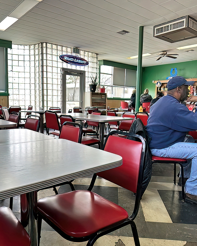 The dining area hums with conversation and the clink of silverware, while the glass block windows filter light like nature's Instagram filter.