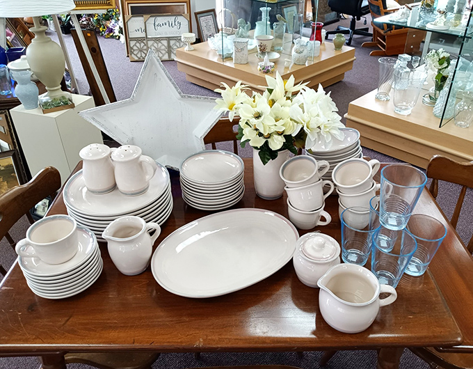 White dinnerware that whispers of elegant dinner parties awaits. This complete set could transform your Tuesday night takeout into a Downton Abbey experience.