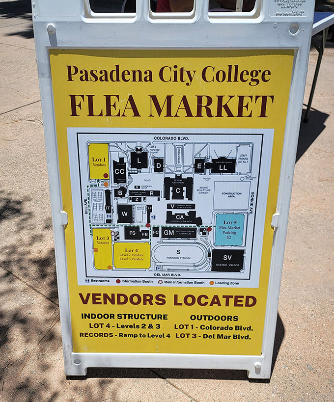 The market map&mdash;your treasure hunting GPS&mdash;reveals the sprawling layout where antique dreams and vintage realities converge across multiple parking lots.