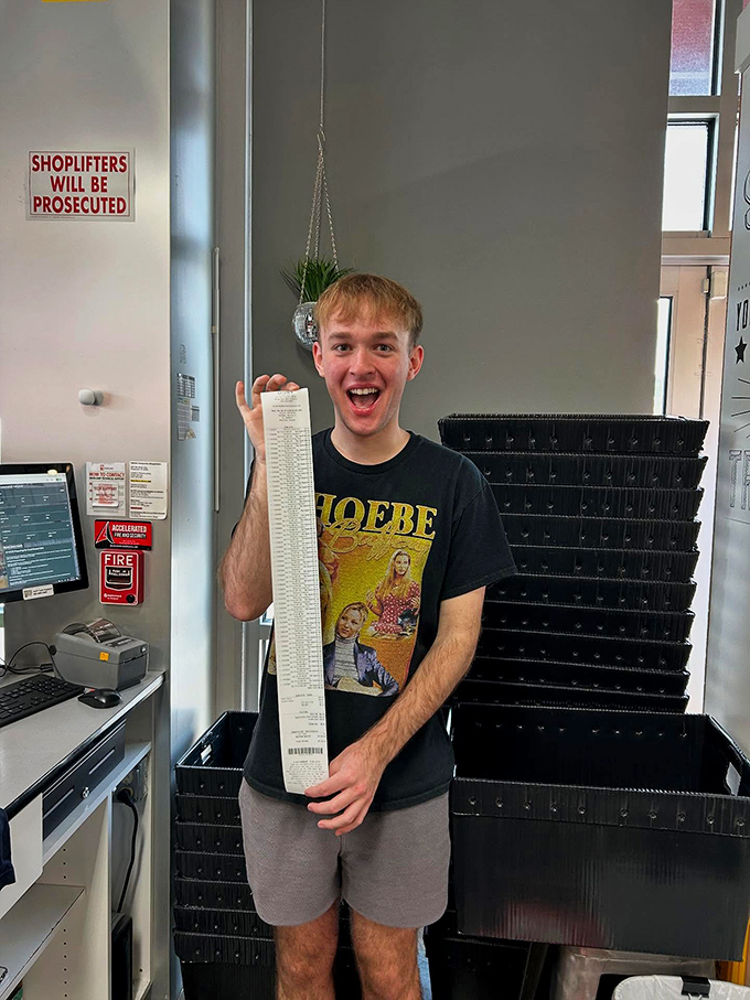 Designer purse heaven! The handbag corner features a neon "Purses" sign&mdash;as if you needed any more encouragement.
