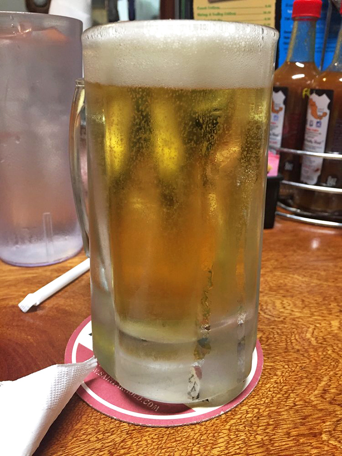 A frosty mug of beer—the unofficial best friend of fresh seafood. Cold, crisp, and ready to wash down whatever treasure the ocean provided.