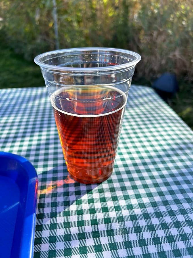 That iced tea on a checkered tablecloth with marsh views beyond captures the whole relaxed essence of coastal New England dining.