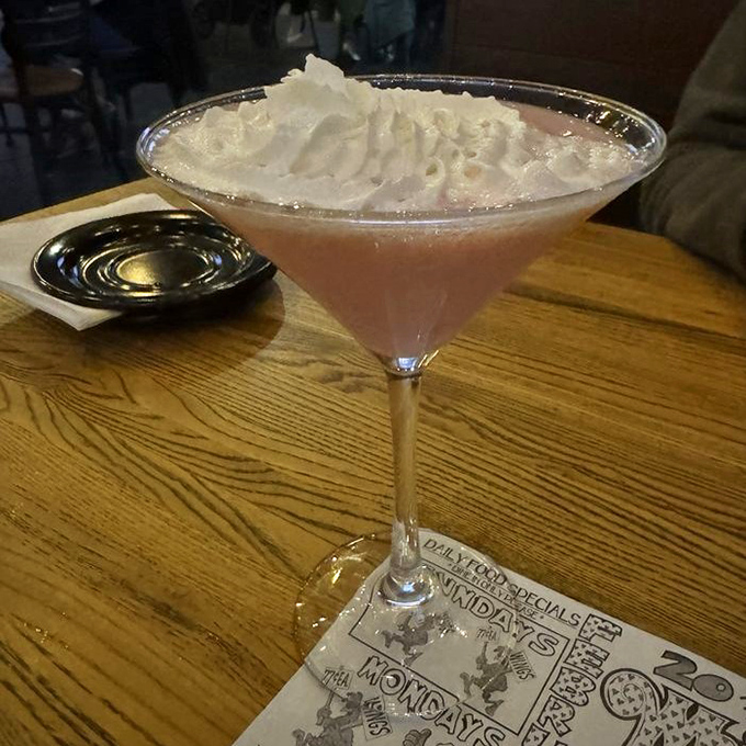 Even the cocktails at Whitey's are Instagram-worthy&mdash;this frothy pink martini proves they take the "Booze" part of their name as seriously as the "Burgers."