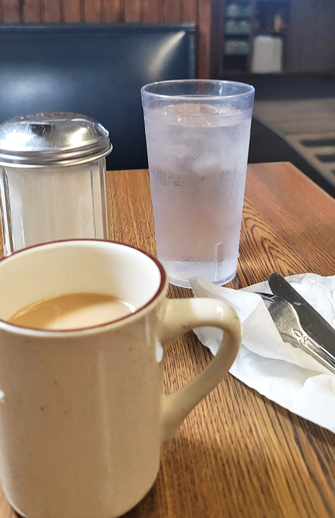 Simple pleasures: hot coffee in a sturdy mug, ice water in a tall glass&mdash;the opening act before the main event arrives.
