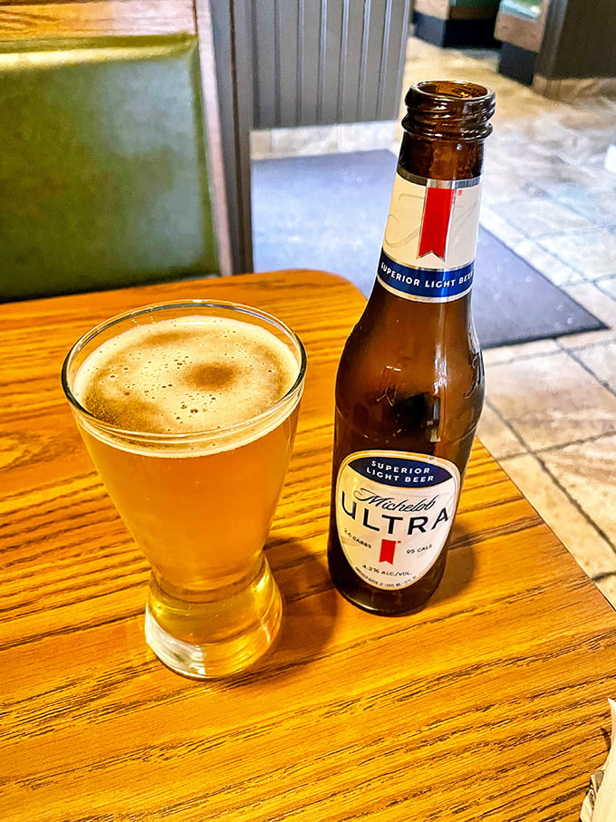 Even the beer looks happy to be here&mdash;a cold Michelob Ultra waiting to wash down whatever delicious decision you've just made.