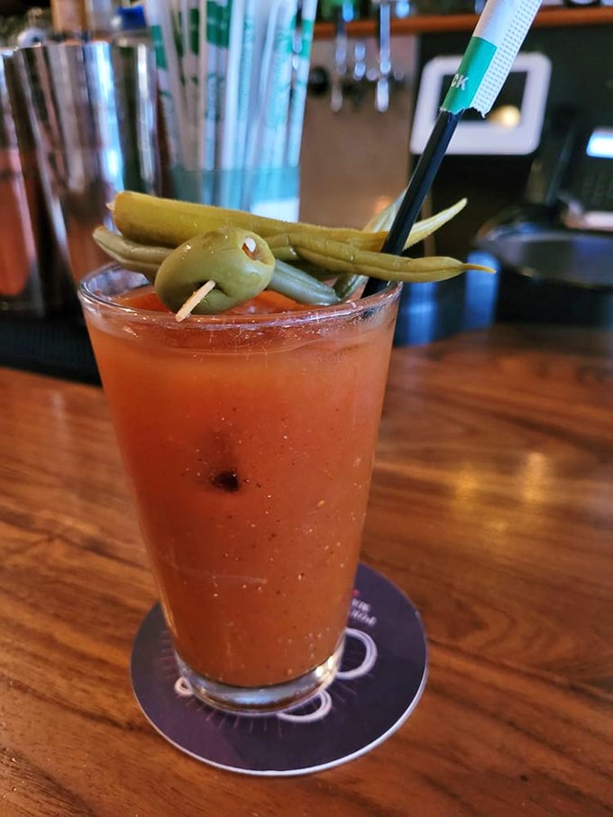 Their Bloody Mary isn't just a drink, it's a meal with a mission &ndash; those pickled green beans and olives count as vegetables in my nutritional handbook.
