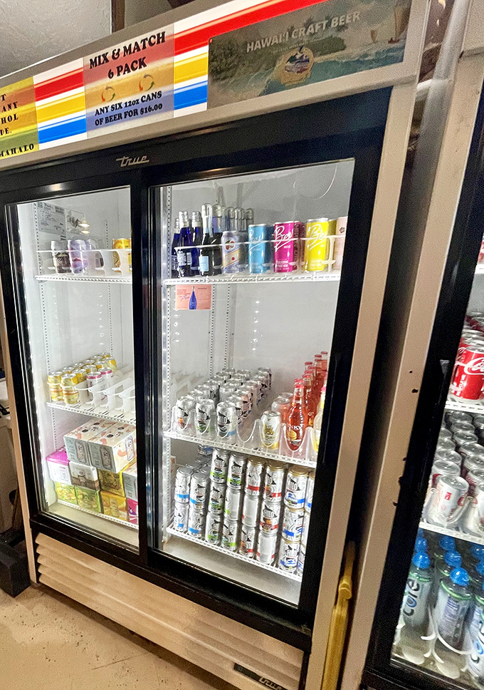 The drink selection offers the perfect accompaniment to cool your palate between bites of spicy poke. Hydration with Hawaiian hospitality.