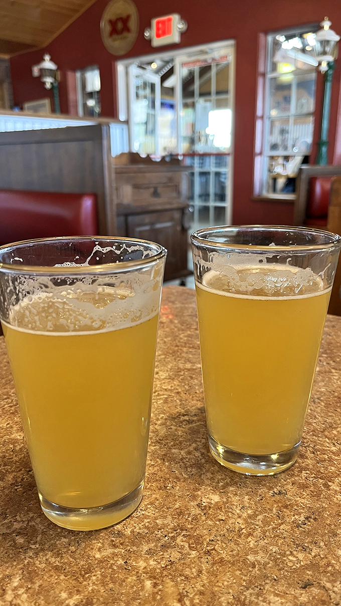 Cold beer in a warm setting&mdash;the perfect companion to cut through the richness of pizza and reset your taste buds for the next bite.