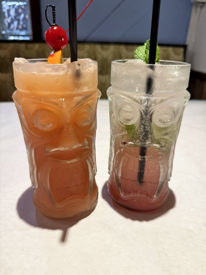 Tiki mugs that make every sip an adventure&mdash;because in the Keys, even your drinks deserve a little vacation personality.