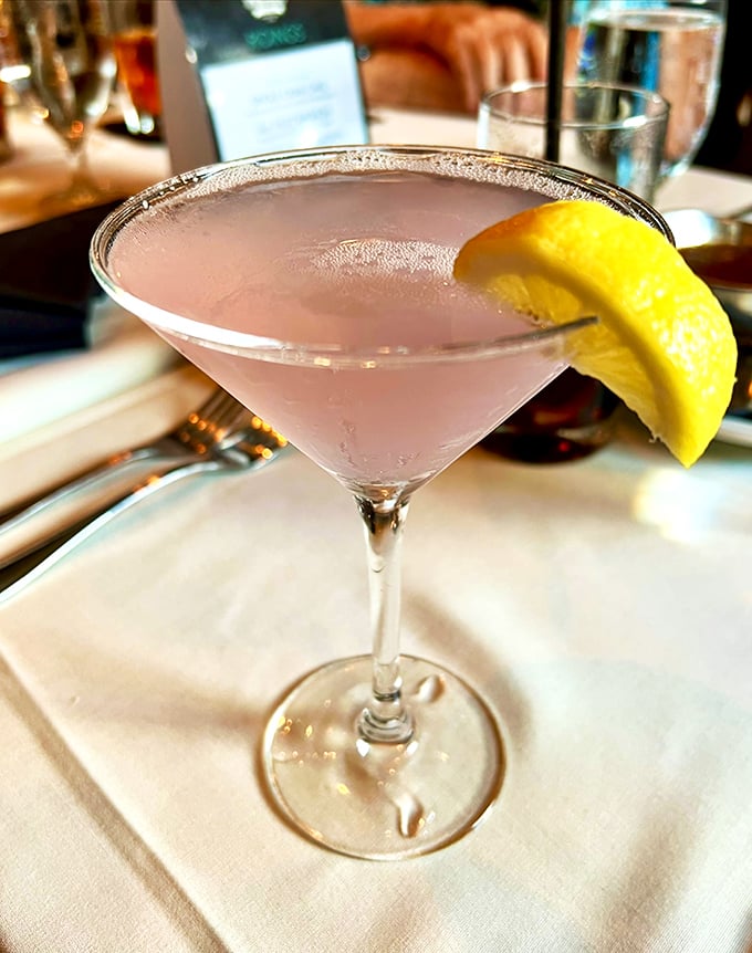 A martini so perfectly chilled and presented, it makes you feel sophisticated just by ordering it. James Bond would approve of this elegant simplicity.