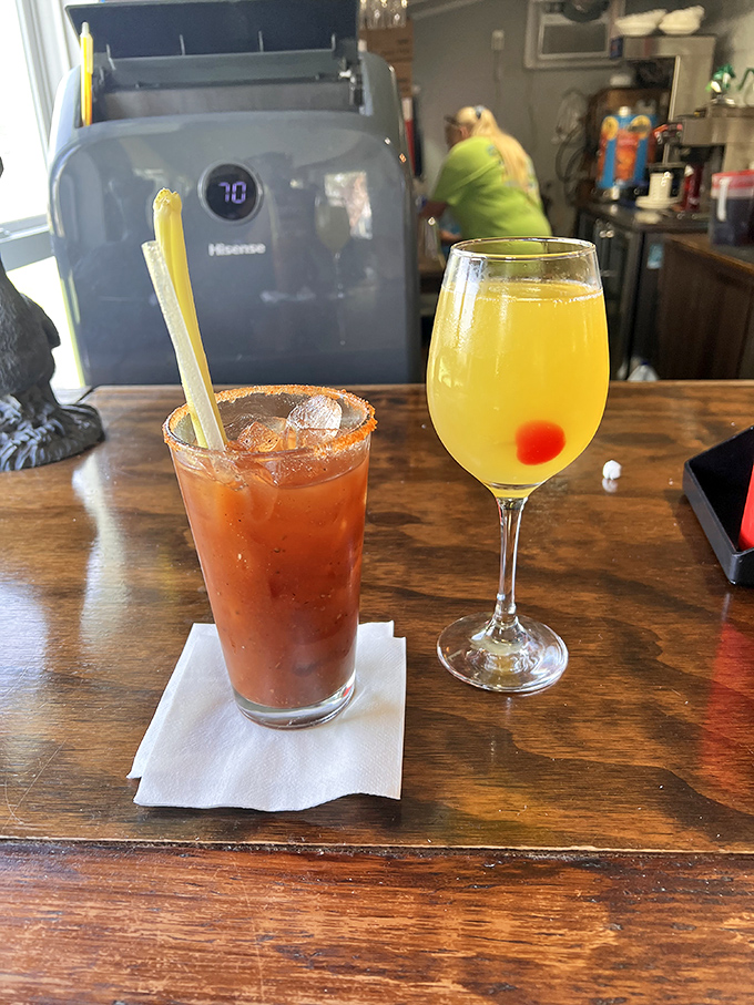 Breakfast cocktails: because sometimes coffee alone can't handle the vacation excitement. That Bloody Mary looks like it could cure anything that ails you.