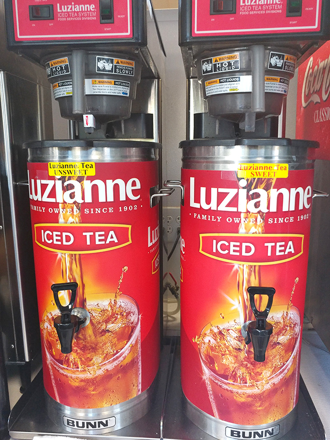 Sweet tea dispensers standing like sentinels of Southern hospitality. In Florida, these aren't just drinks&mdash;they're liquid air conditioning.