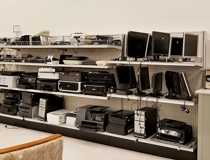 Technology's retirement home, where yesterday's cutting-edge gadgets await resurrection. That printer might outlive us all, frankly. 