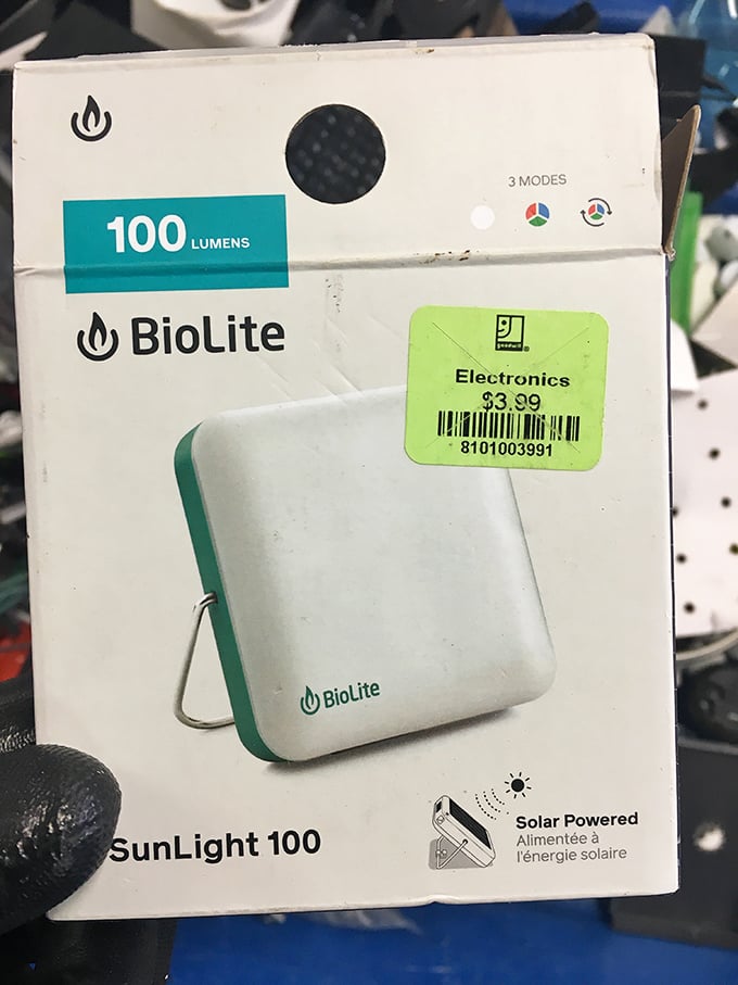 A solar-powered BioLite lamp for $3.99 &ndash; exactly the kind of practical electronic treasure hunters dream of finding at The Bins.