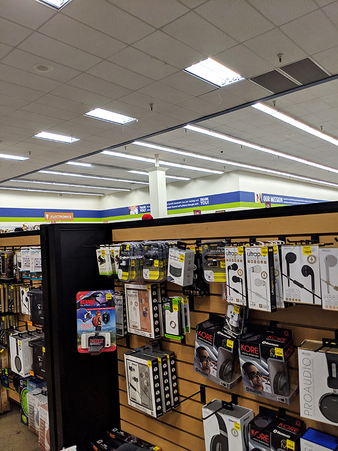 The electronics corner—where vintage tech enthusiasts and practical shoppers alike find everything from headphones to forgotten gadgets.