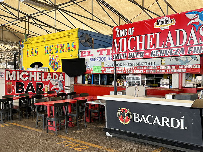 The Michelada Bar proves the Swap Shop isn't just about shopping – it's about refueling with spicy beer cocktails and fresh seafood between bargain hunts.