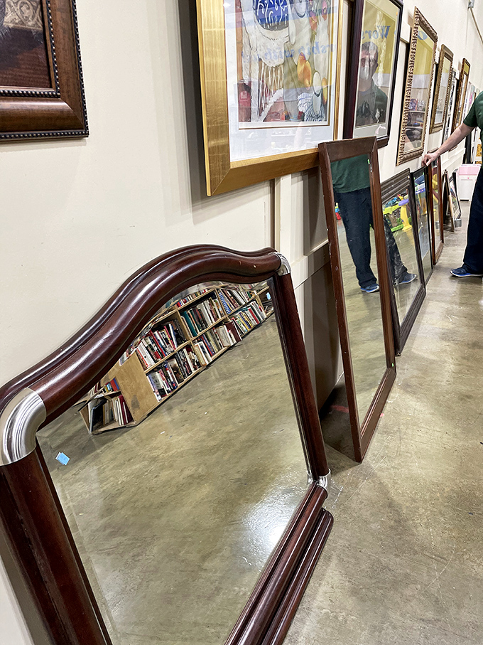 Mirror, mirror, on the wall, which framed reflection is the greatest steal of all? Elegant wood frames waiting to reflect your thrifting triumph.