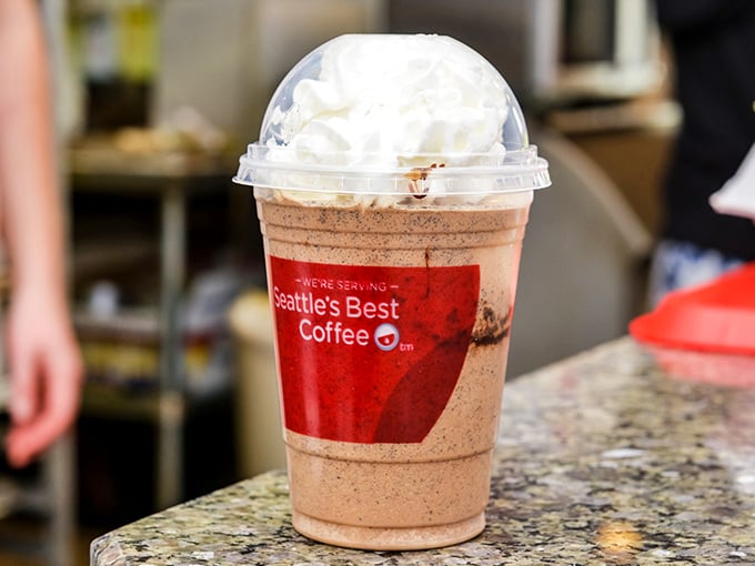 Their frozen coffee concoction provides the perfect counterbalance to all that sweetness. Dessert in a cup meets necessary caffeine delivery system.