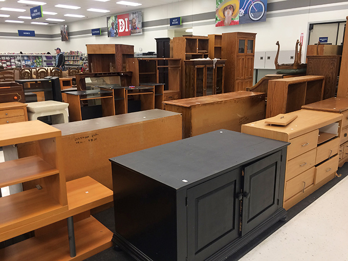 Furniture forest where mid-century meets colonial meets "what era is that exactly?" Perfect for furnishing your first apartment without eating ramen for a year.