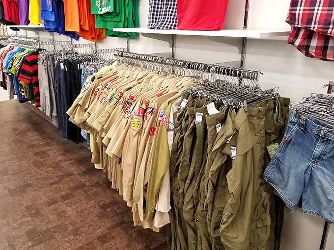 Military-precision organization in the clothing section &ndash; these aren't just secondhand clothes, they're pre-loved fashion waiting for their comeback tour.