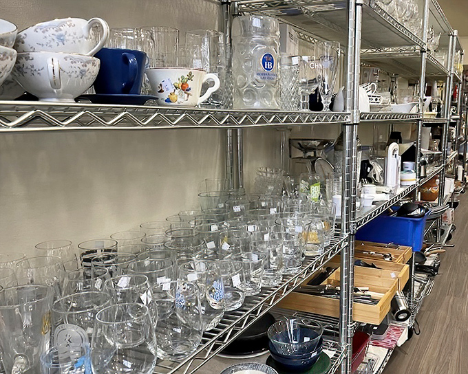 Crystal clear opportunities sparkle on these shelves. Someone's wedding gift from 1982 is about to become your cocktail party conversation starter.