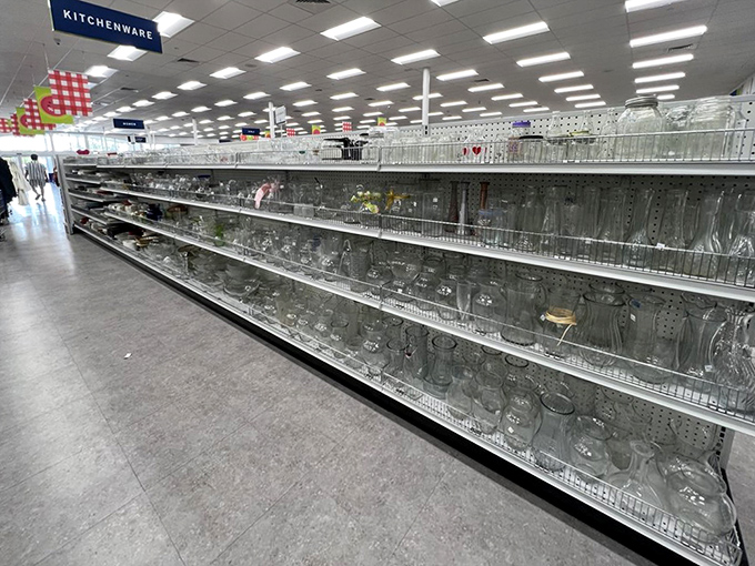 Glass act&mdash;shelves of potential dinner party upgrades that say "I have sophisticated taste" without saying "I paid full price."