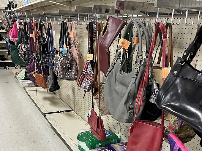 Handbag heaven hanging in perfect formation&mdash;like a leather and canvas army ready to march into your wardrobe rotation.