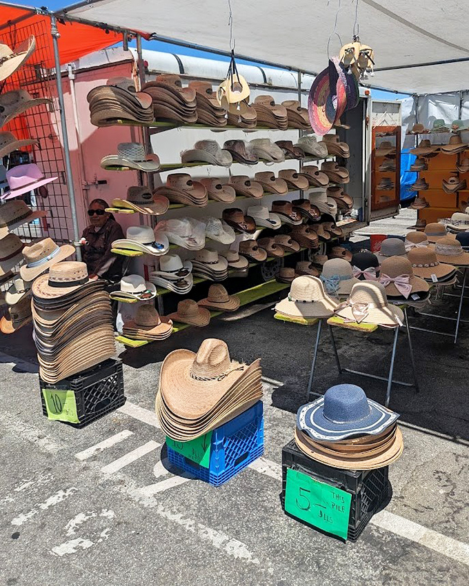 Hat heaven for every head and occasion. This impressive collection of straw hats could outfit an entire Western movie set or a legion of gardeners battling the California sun.