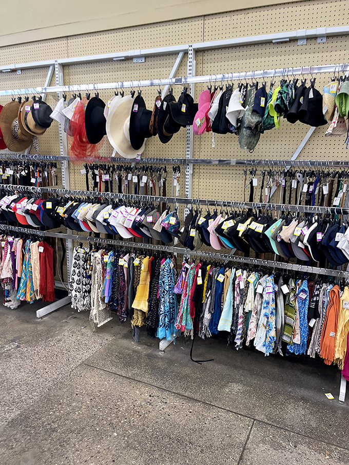 Hat heaven! From sun protection to fashion statement, this wall of headwear and scarves offers style solutions for every Nevada day.