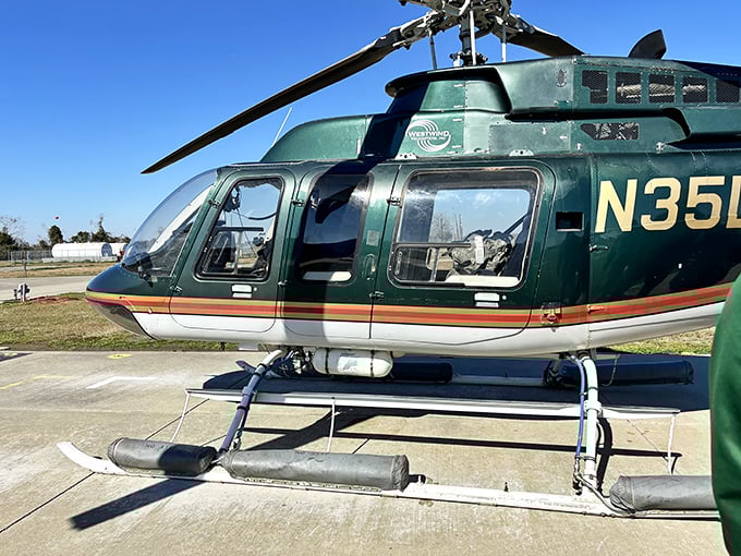 This helicopter display reminds visitors of Abbeville's connection to aviation history&mdash;one of many free attractions that enrich without extracting.