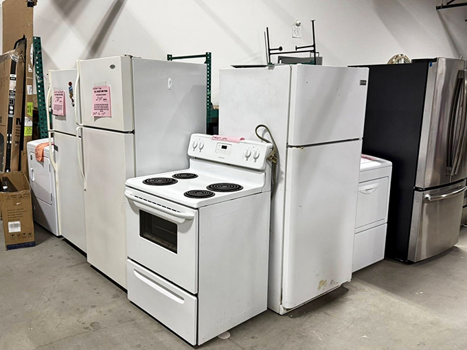 The appliance graveyard, where refrigerators and stoves get their second chance at kitchen stardom. White may be basic, but it's eternally practical.