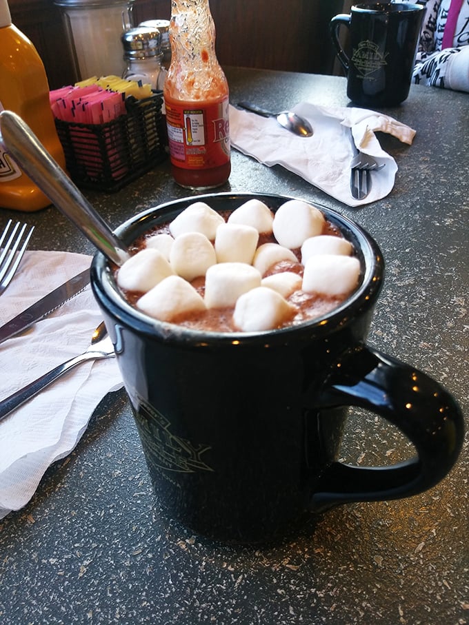 Hot chocolate topped with marshmallows because sometimes you need childhood in a mug.