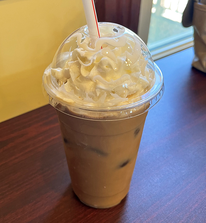 Their iced coffee comes topped with a mountain of whipped cream&mdash;because in a world of minimalism, Nonie's believes in generous abundance.