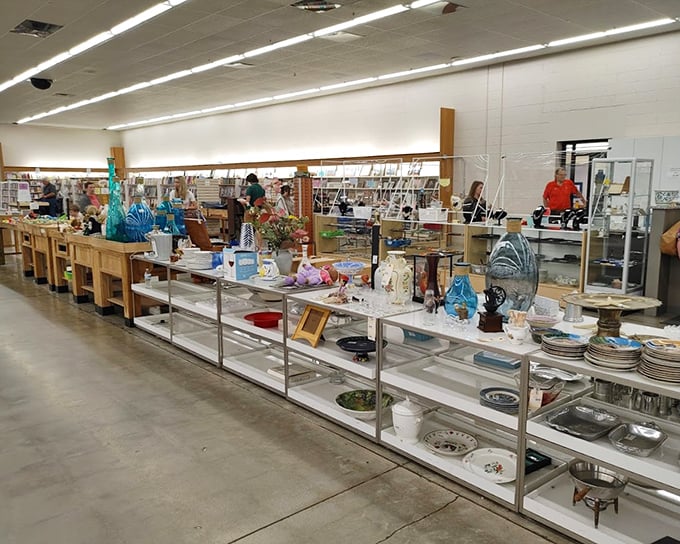 Dishware displayed with military precision &ndash; enough plates to serve a Thanksgiving feast for your entire extended family tree.