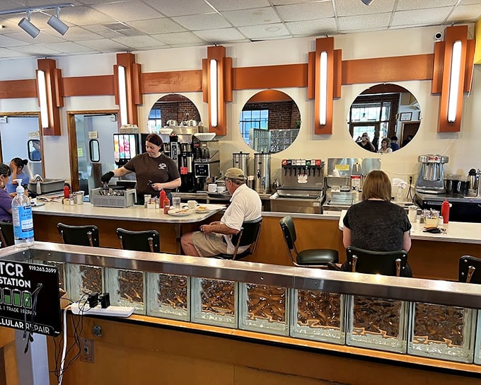 The counter&mdash;where solo diners find community, coffee cups are never empty, and the staff choreographs the breakfast ballet with practiced precision.